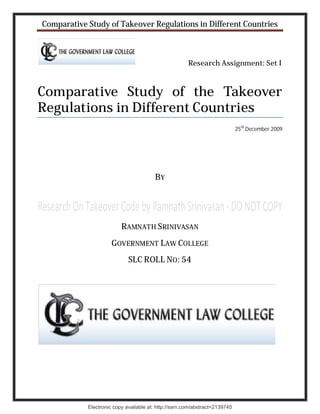 Comparative study of the takeover regulations prevailing in different ...