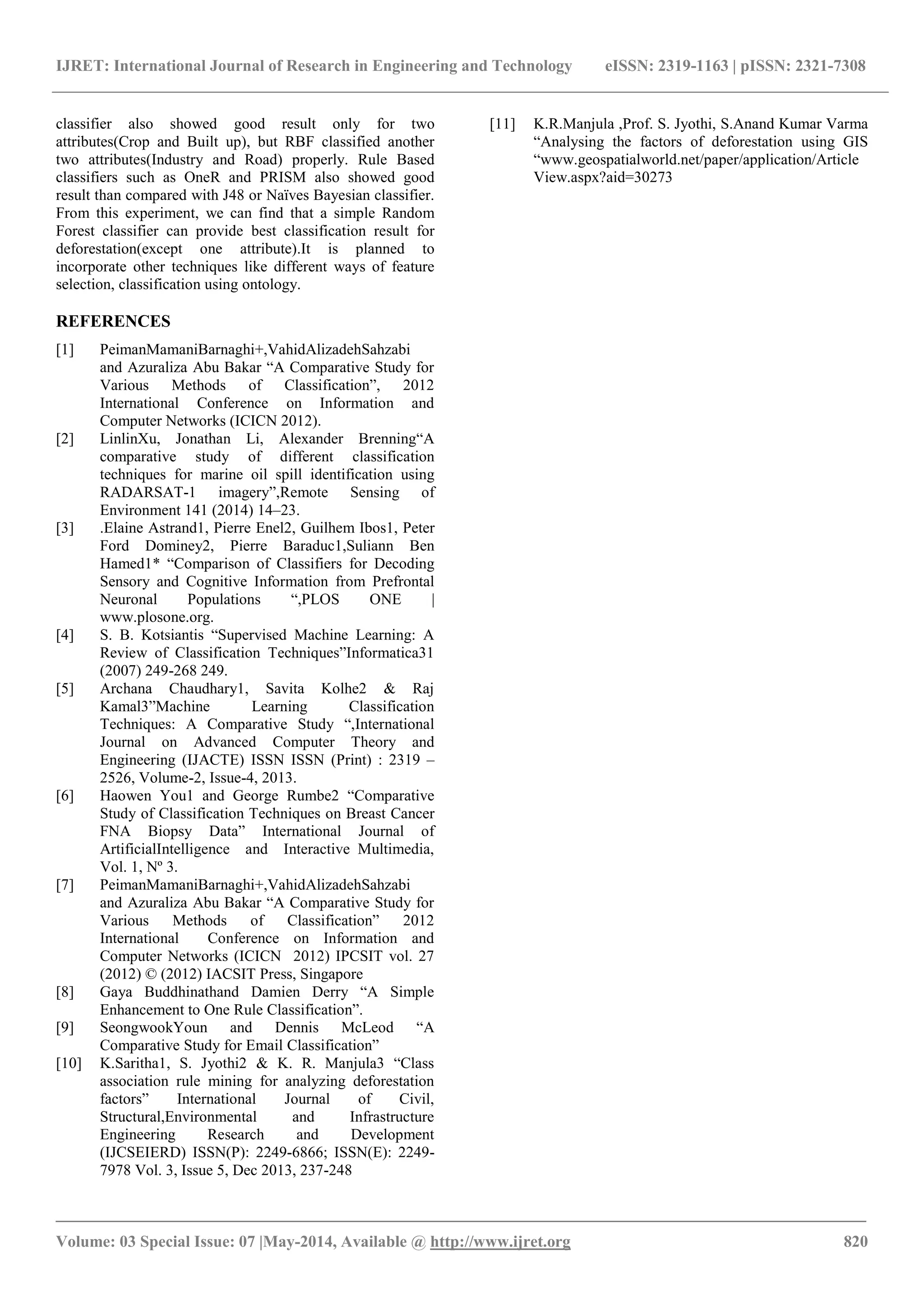 Comparative study of various supervisedclassification methodsforanalysing deforestation factors ...