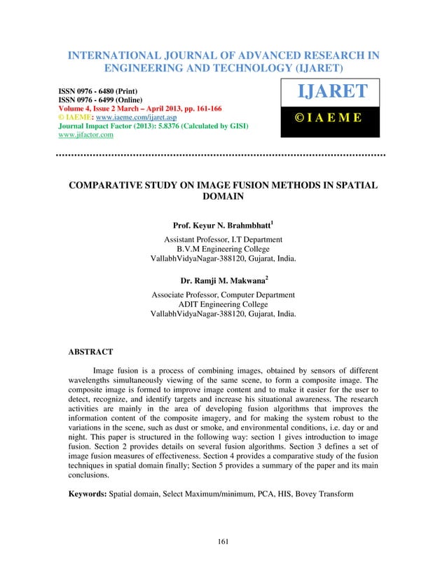 Comparative study on image fusion methods in spatial domain | PDF