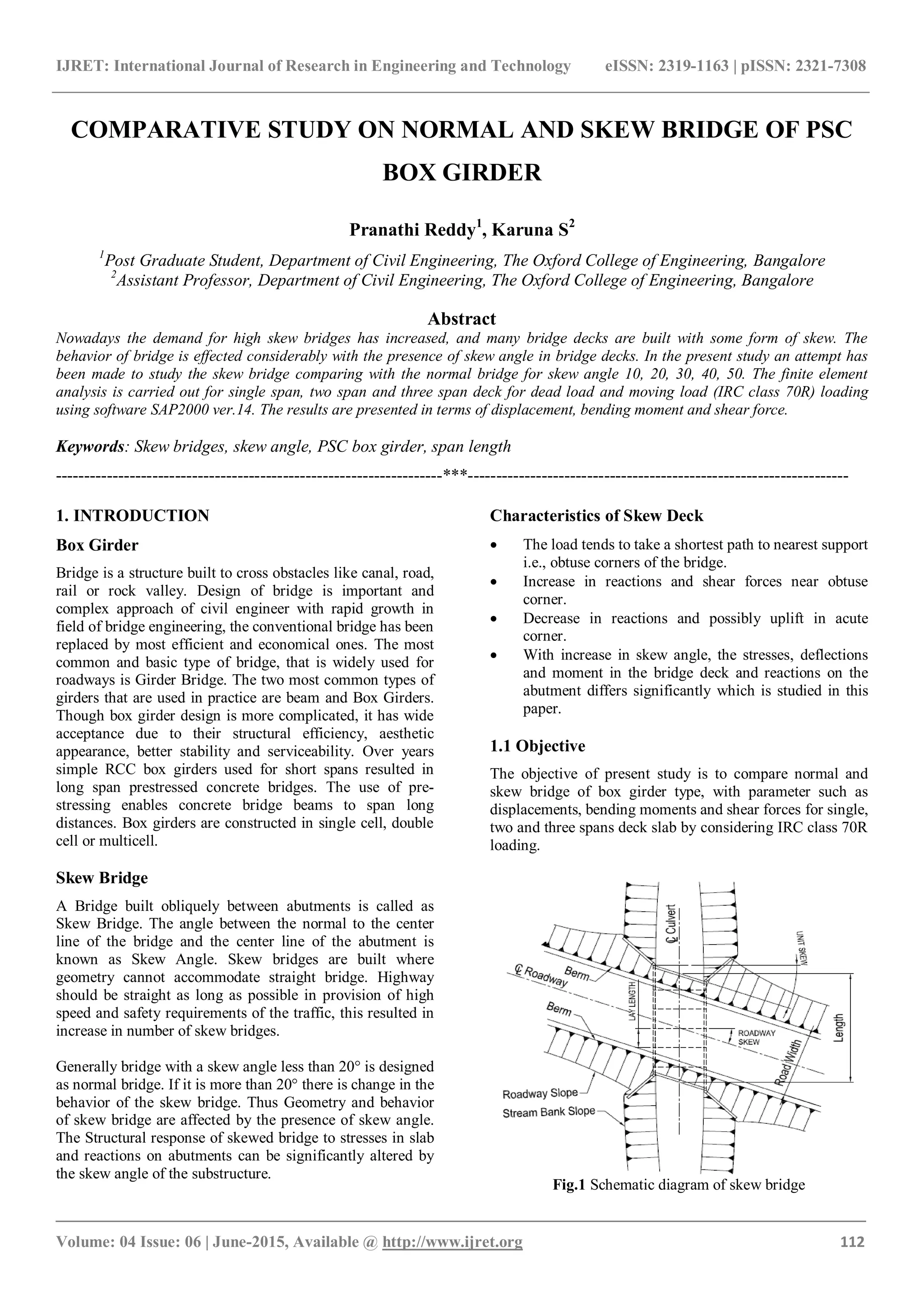Comparative study on normal and skew bridge of psc box girder | PDF