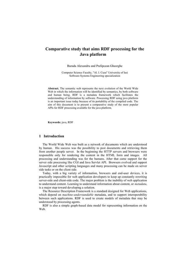 Comparative Study That Aims Rdf Processing For The Java Platform | PDF