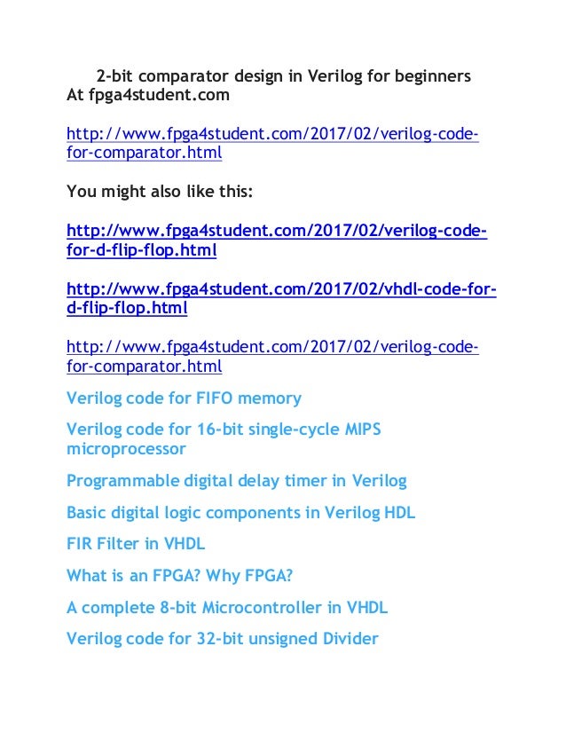 Verilog code for comparator on FPGA Verilog code for comparator on FPGA