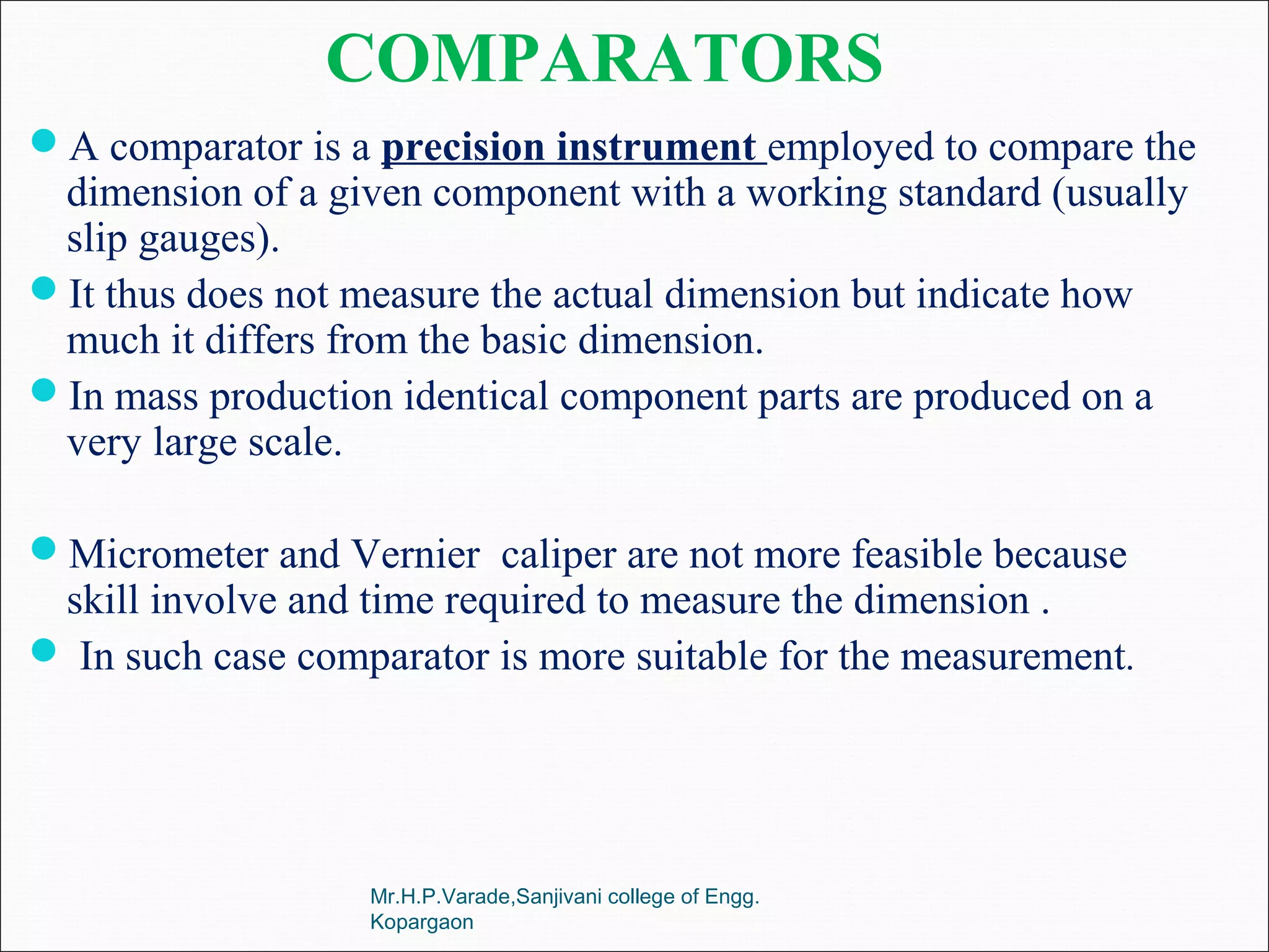 Comparators: mechanical | PPT