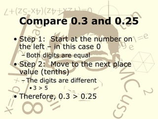 Compare and Order Decimals Less Than One | PPT