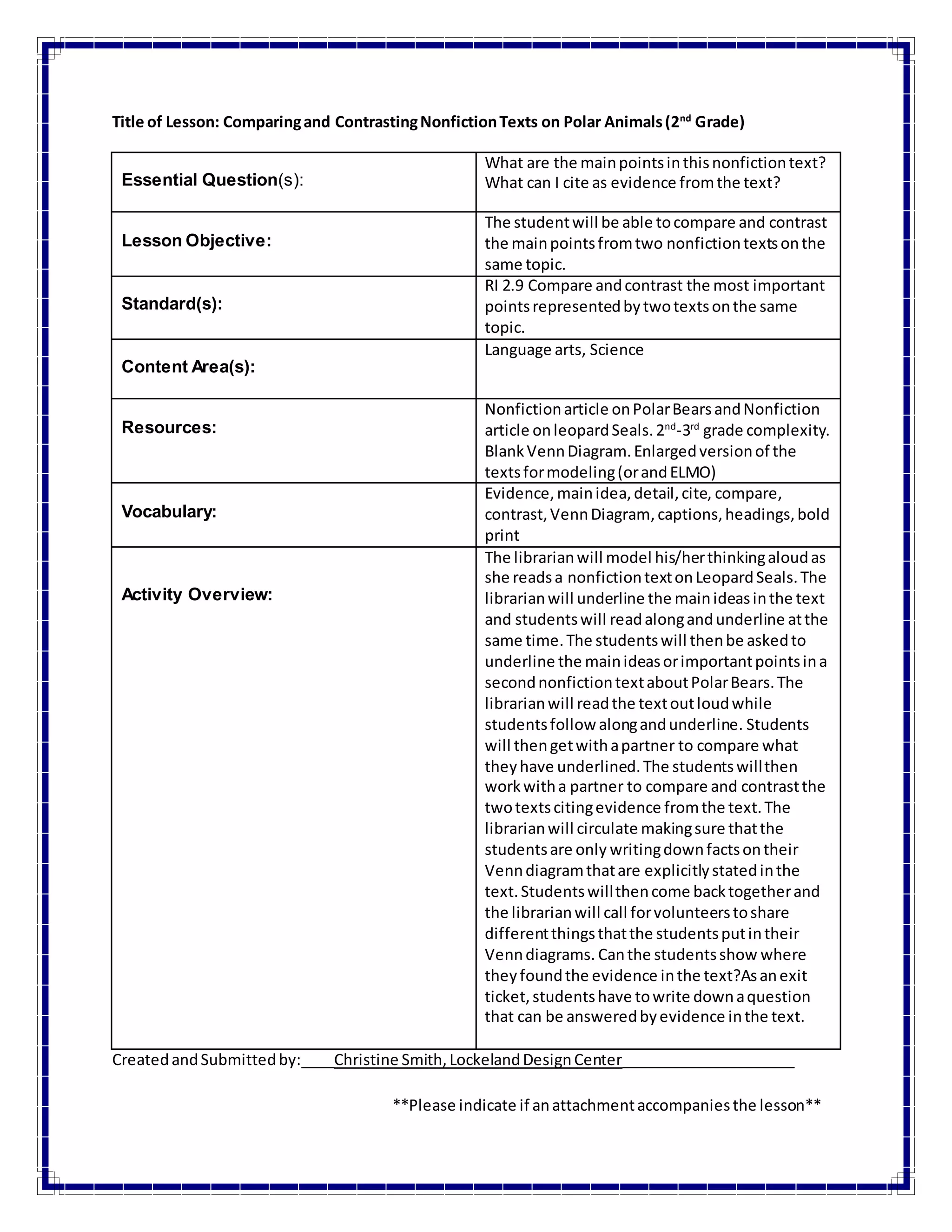 Compare contrast non-fiction text on polar animals | DOCX