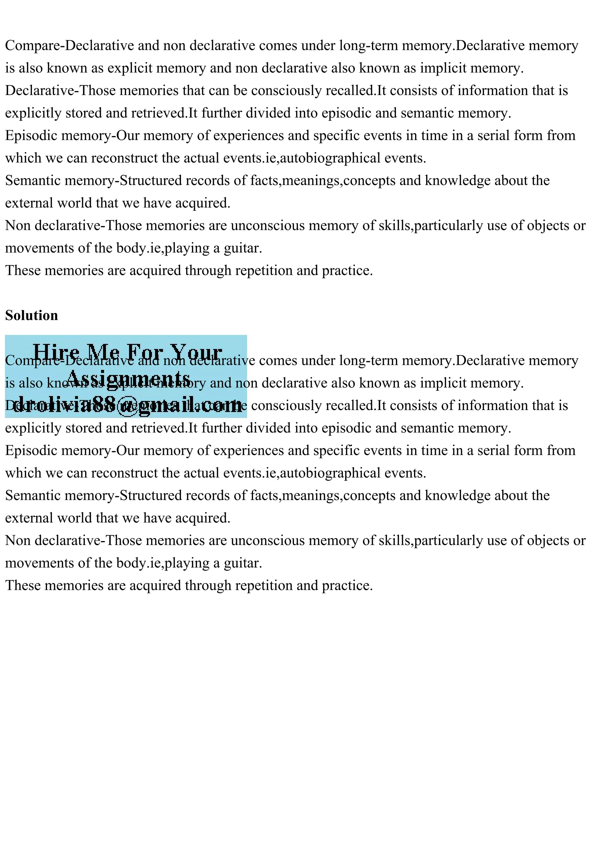 Compare-Declarative and non declarative comes under long-term memory.pdf
