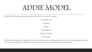 Compare and contrast addie and dick and carey model | PPTX