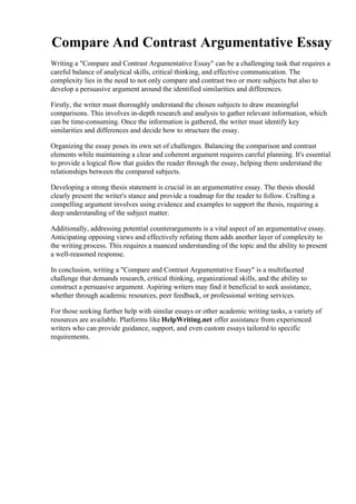 Compare And Contrast Argumentative Essay | PDF