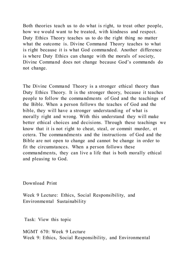 Compare and contrast between duty ethics and divine command | PDF