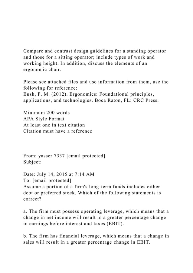 Compare and contrast design guidelines for a standing operator.docx