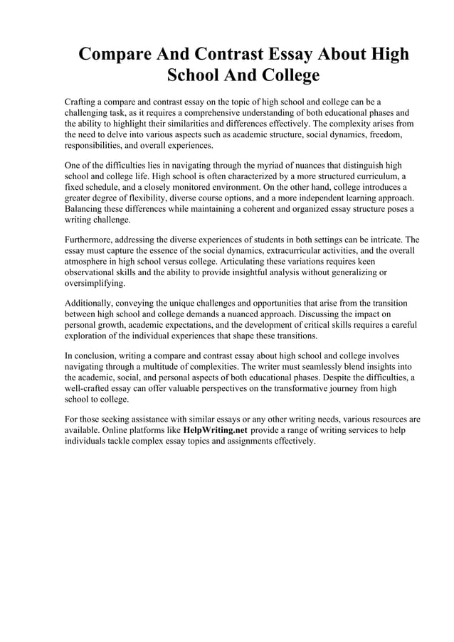 Compare And Contrast Essay About High School And College | PDF