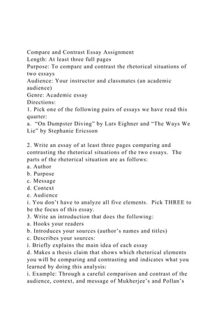 Compare and Contrast Essay AssignmentLength At least three fu.docx