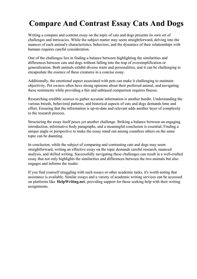 Compare And Contrast Essay Cats And Dogs | PDF