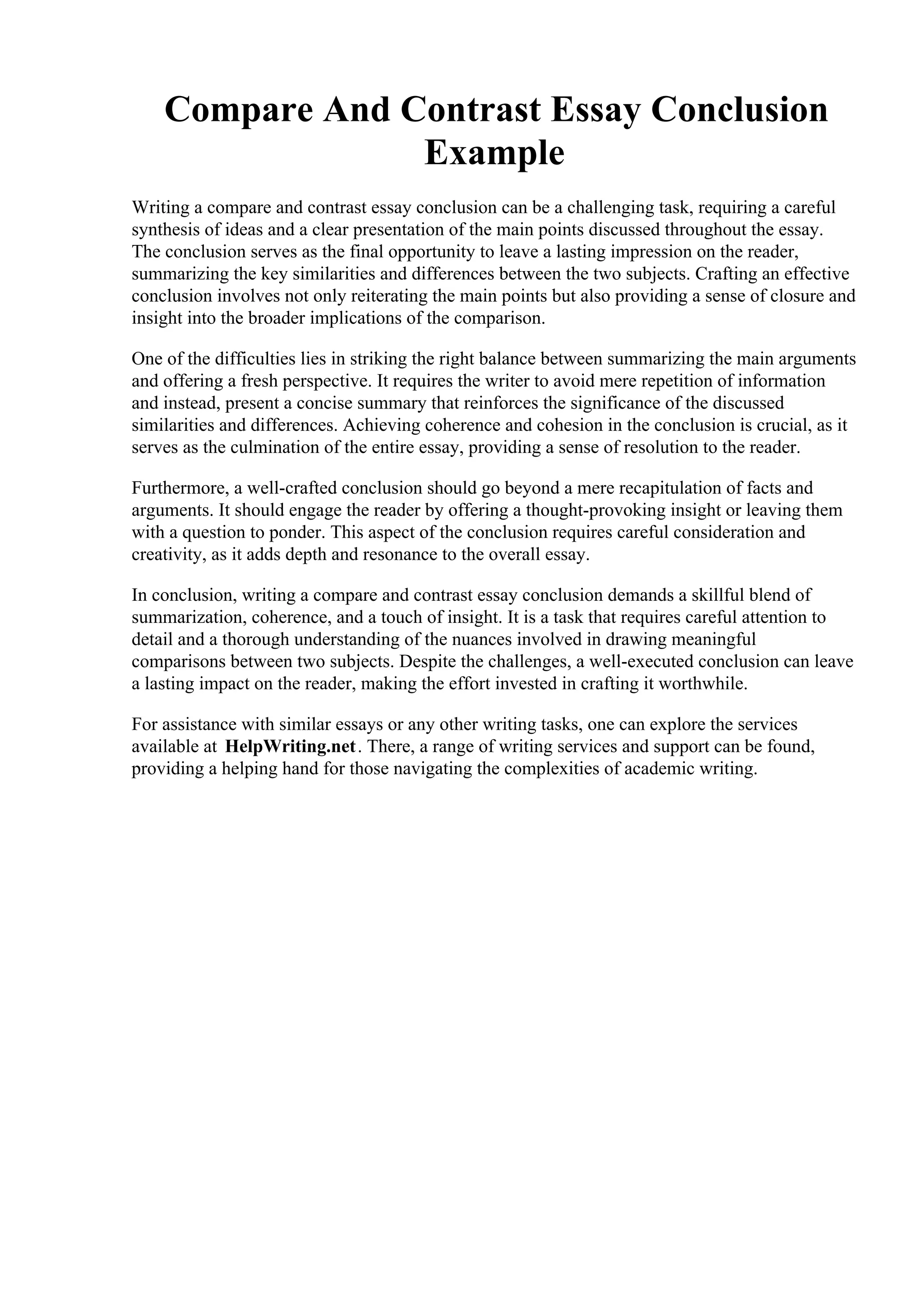 Compare And Contrast Essay Conclusion Example.pdf