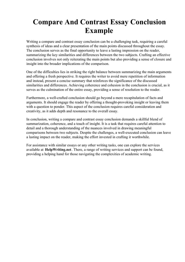 Compare And Contrast Essay Conclusion Example.pdf