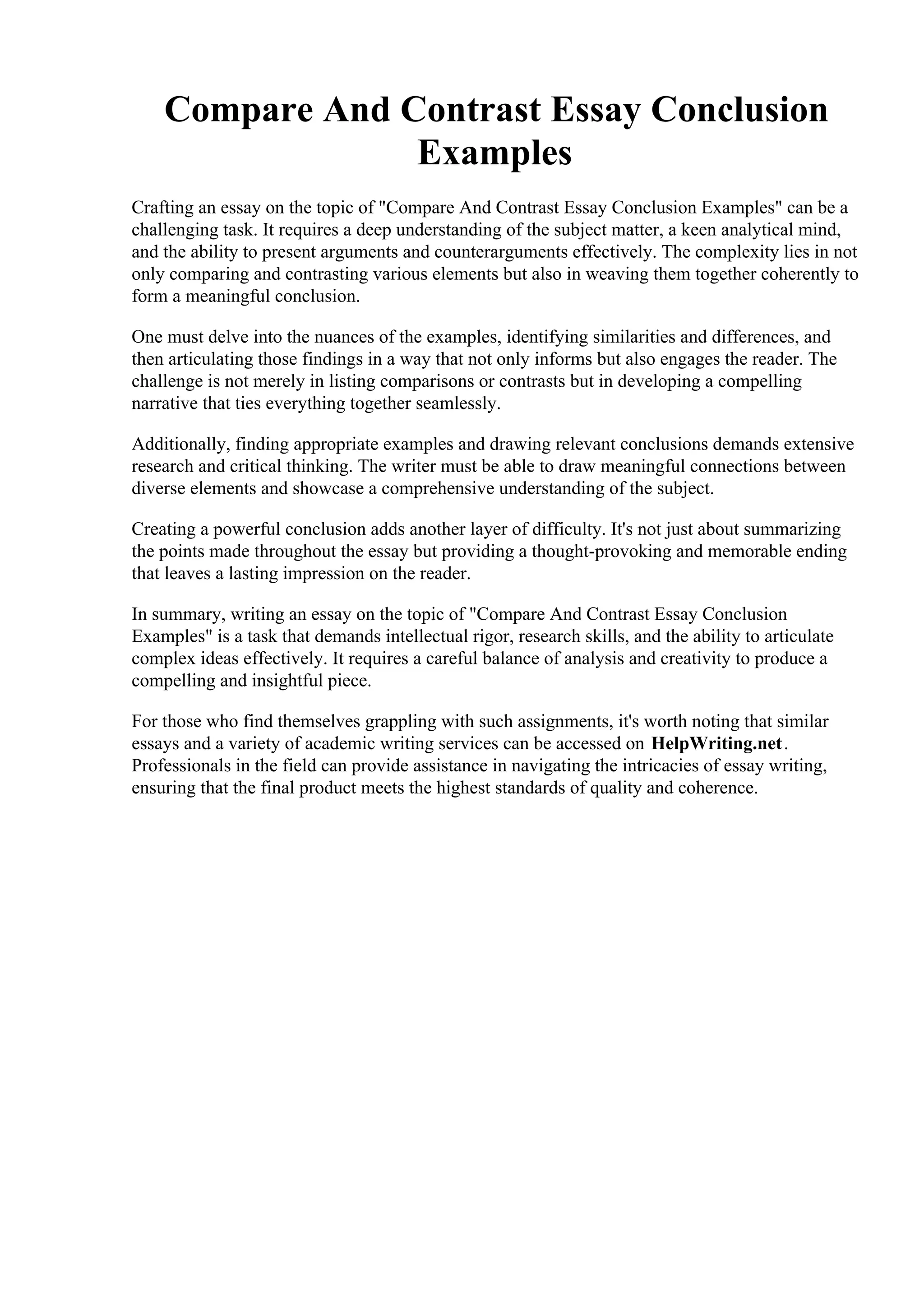 Compare And Contrast Essay Conclusion Examples.pdf