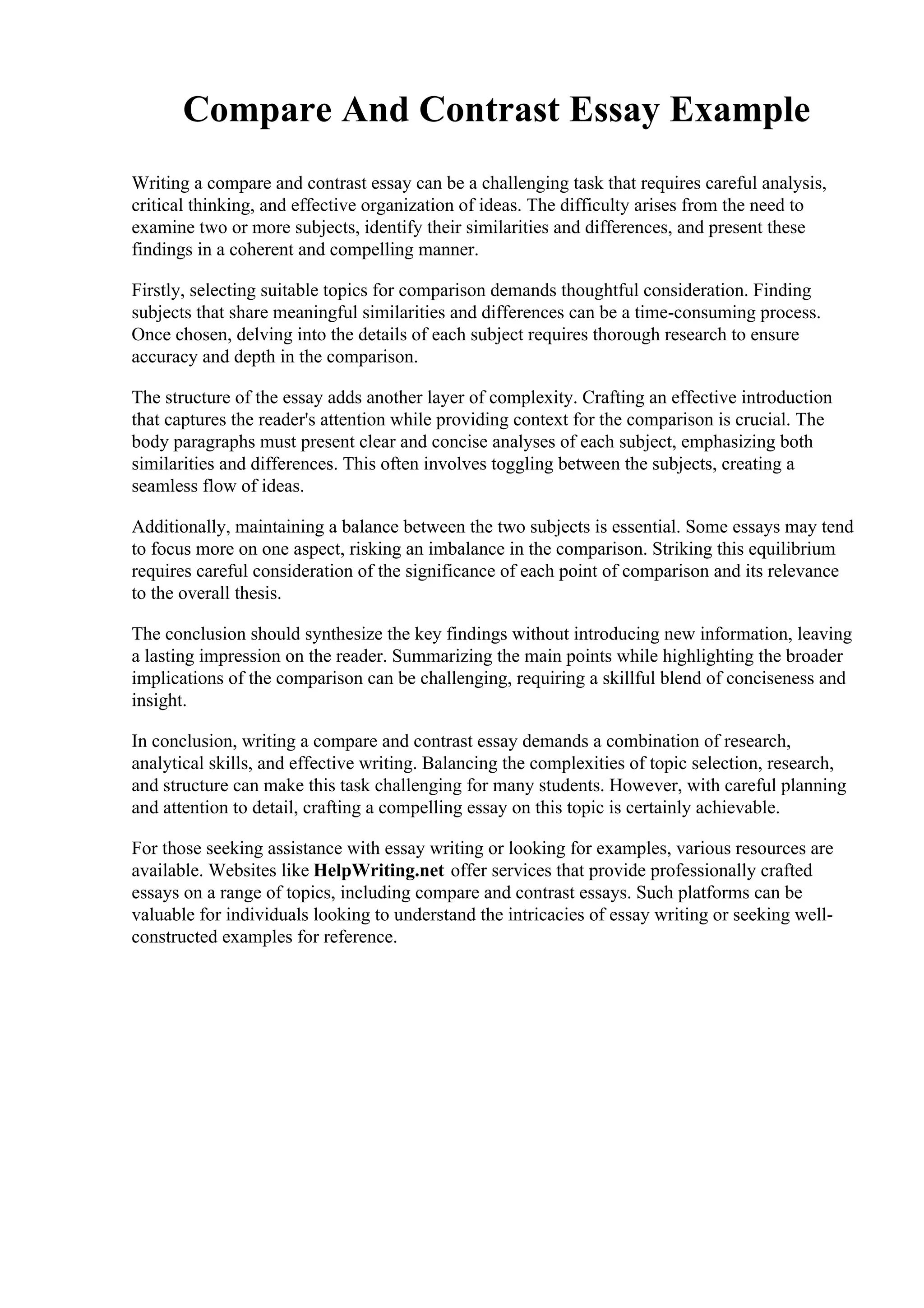 Compare And Contrast Essay Example.pdf | Educational Assessment | Education