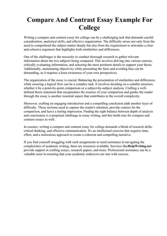 Compare And Contrast Essay Example For College | PDF