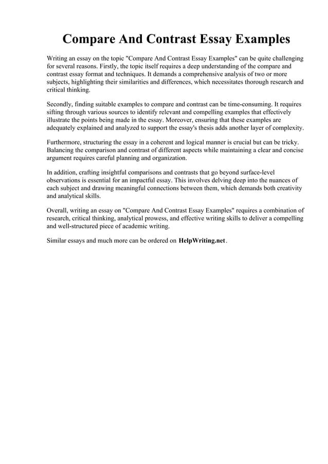 Compare And Contrast Essay Examples | PDF