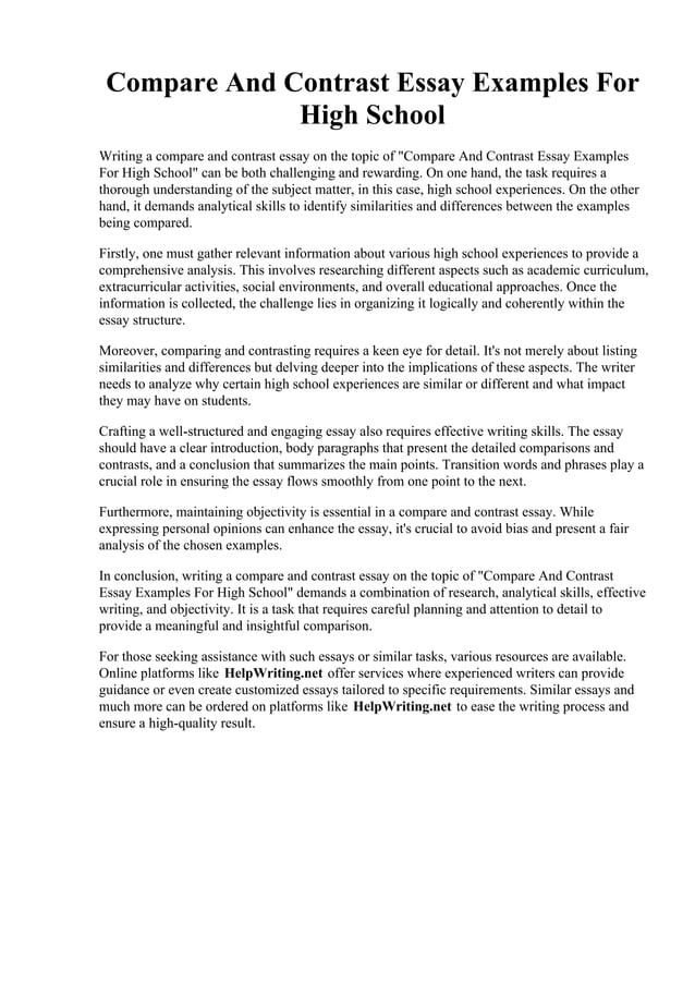 Compare And Contrast Essay Examples For High School | PDF