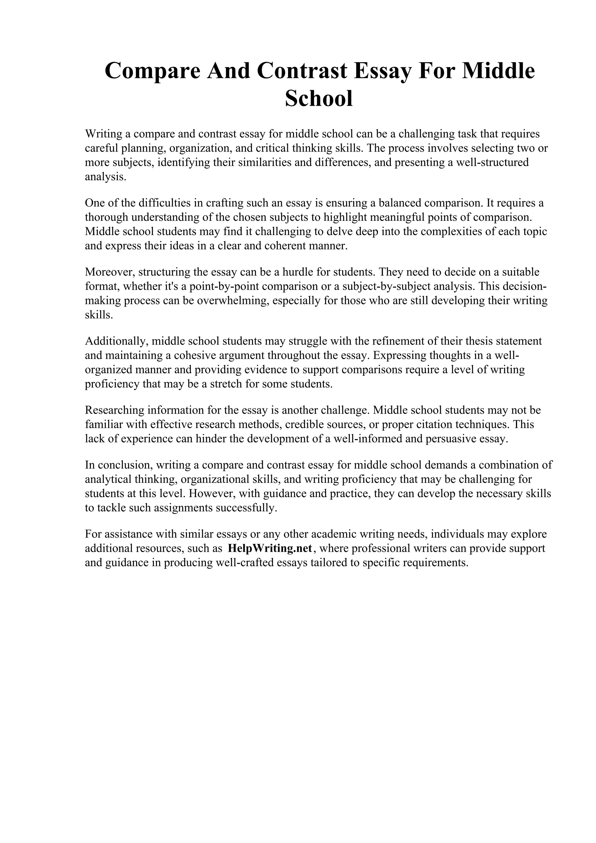 Compare And Contrast Essay For Middle School | PDF