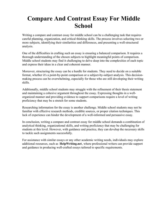 Compare And Contrast Essay For Middle School | PDF