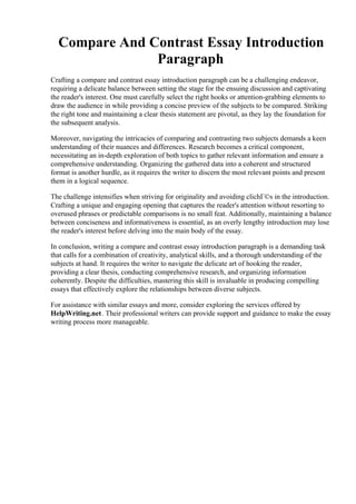 Compare And Contrast Essay Introduction Paragraph | PDF