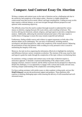 Compare And Contrast Essay On Abortion. Barnard College | PDF