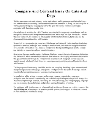 Compare And Contrast Essay On Cats And Dogs | PDF