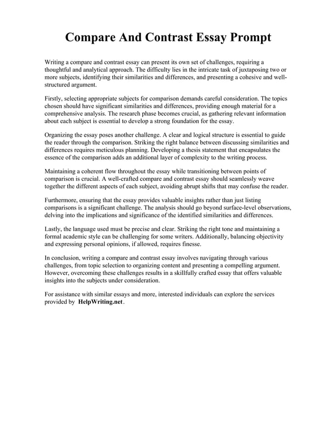 Compare And Contrast Essay Prompt.pdf | Education
