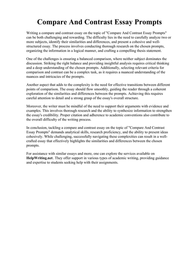 Compare And Contrast Essay Prompts | PDF