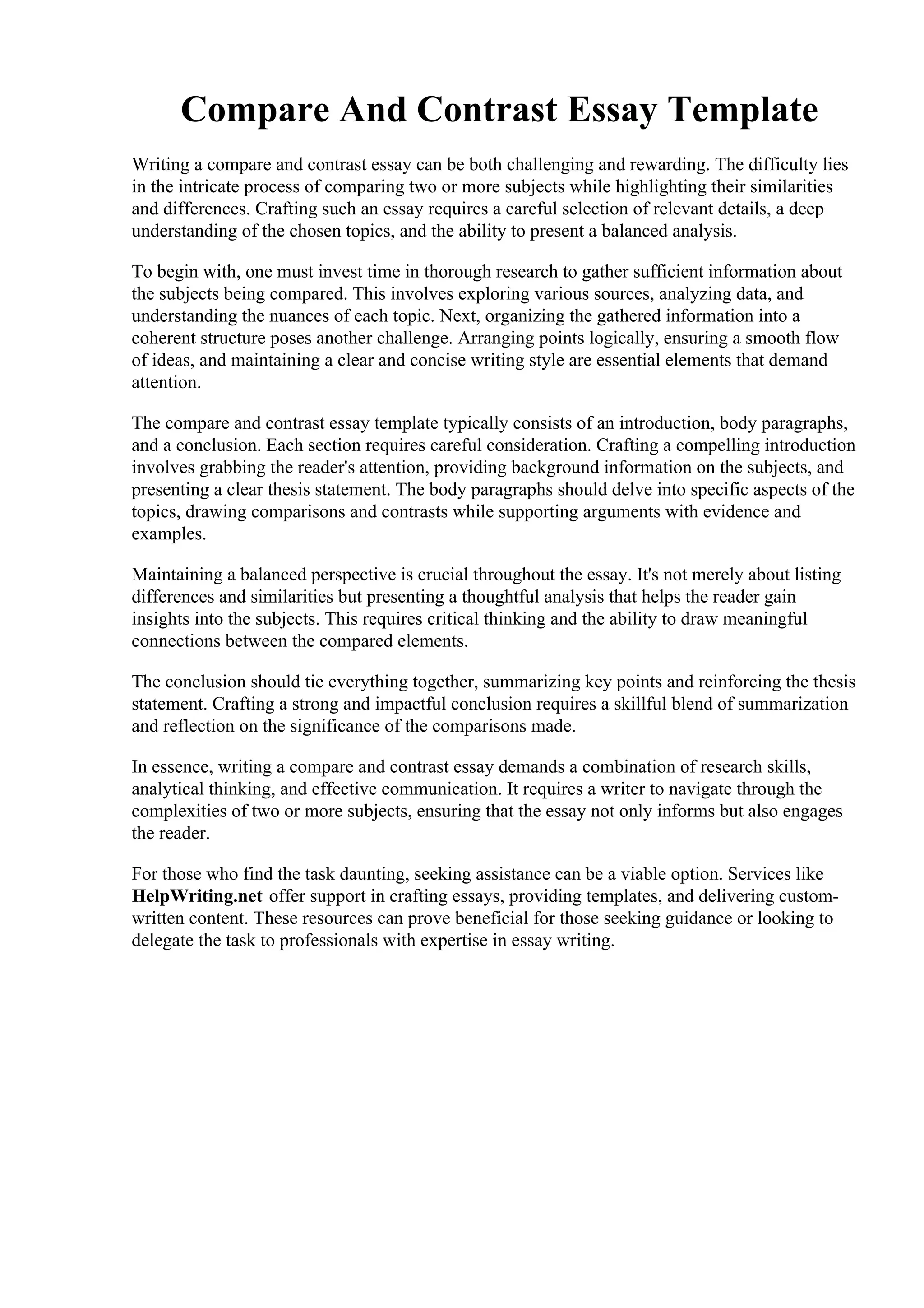 Compare And Contrast Essay Template. What Is a Compare and Contrast ...