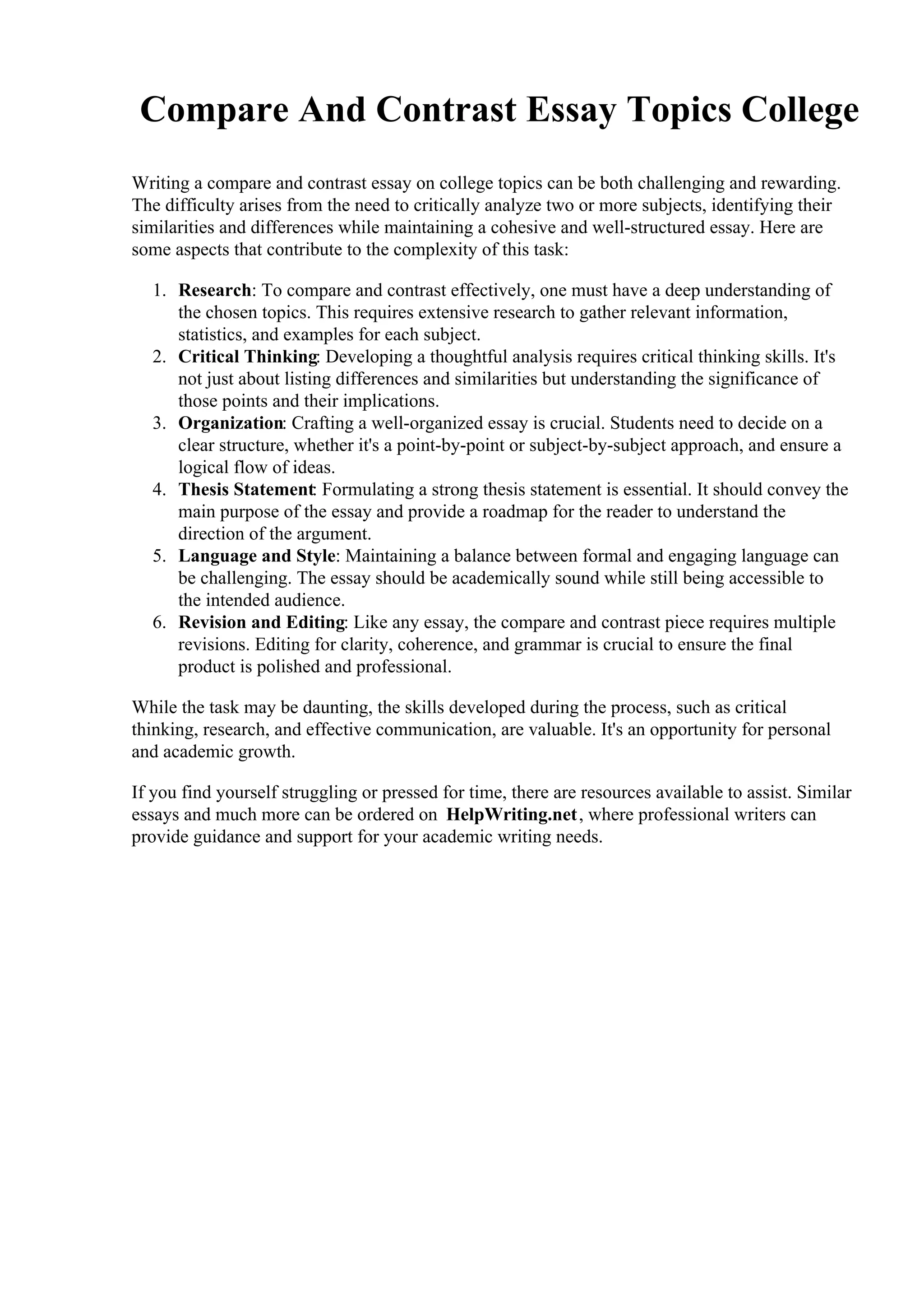 Compare And Contrast Essay Topics College.pdf