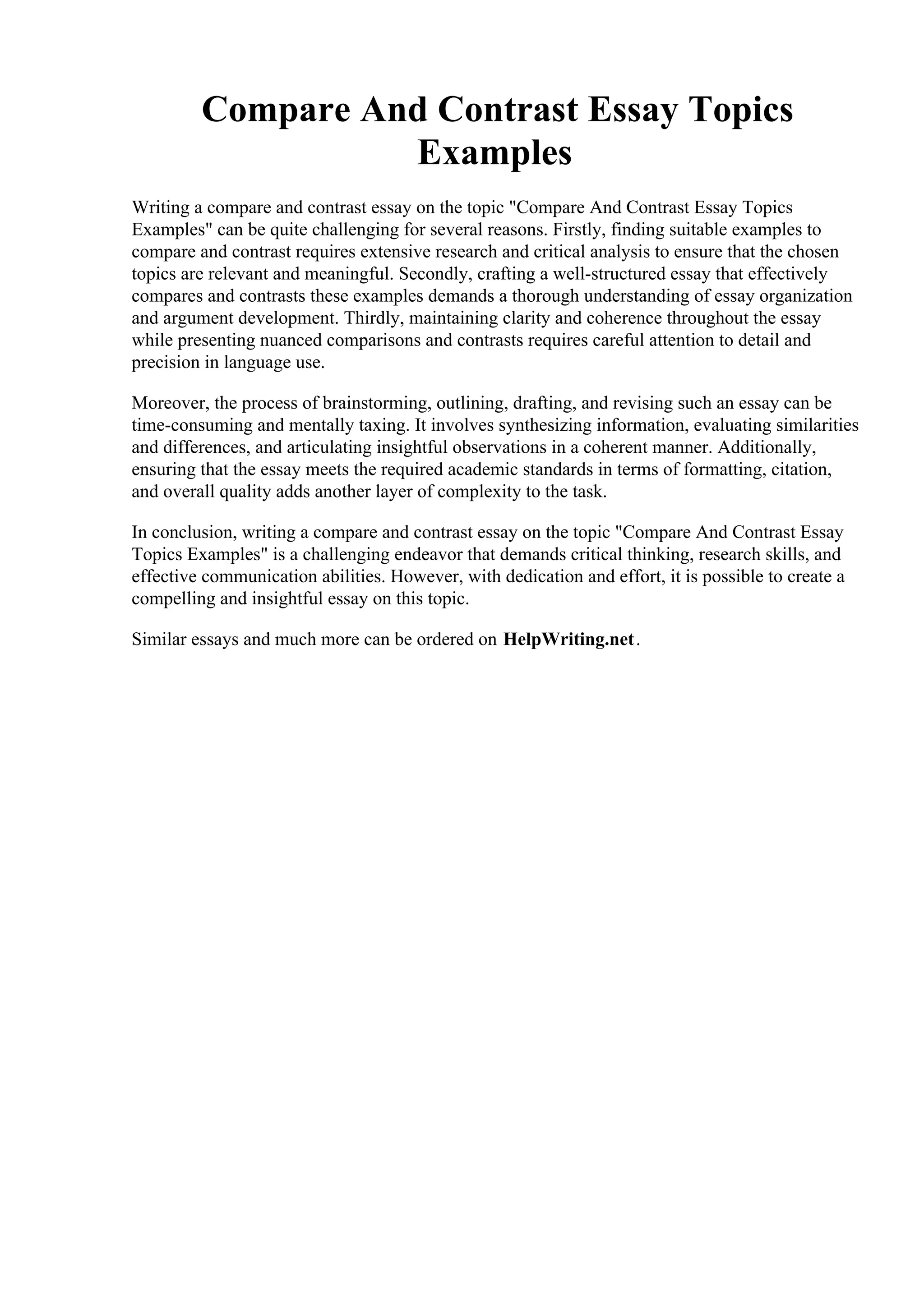 Compare And Contrast Essay Topics Examples | PDF | Family and Relationships