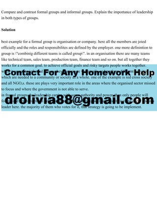Compare and contrast formal groups and informal groups. Explain the .pdf