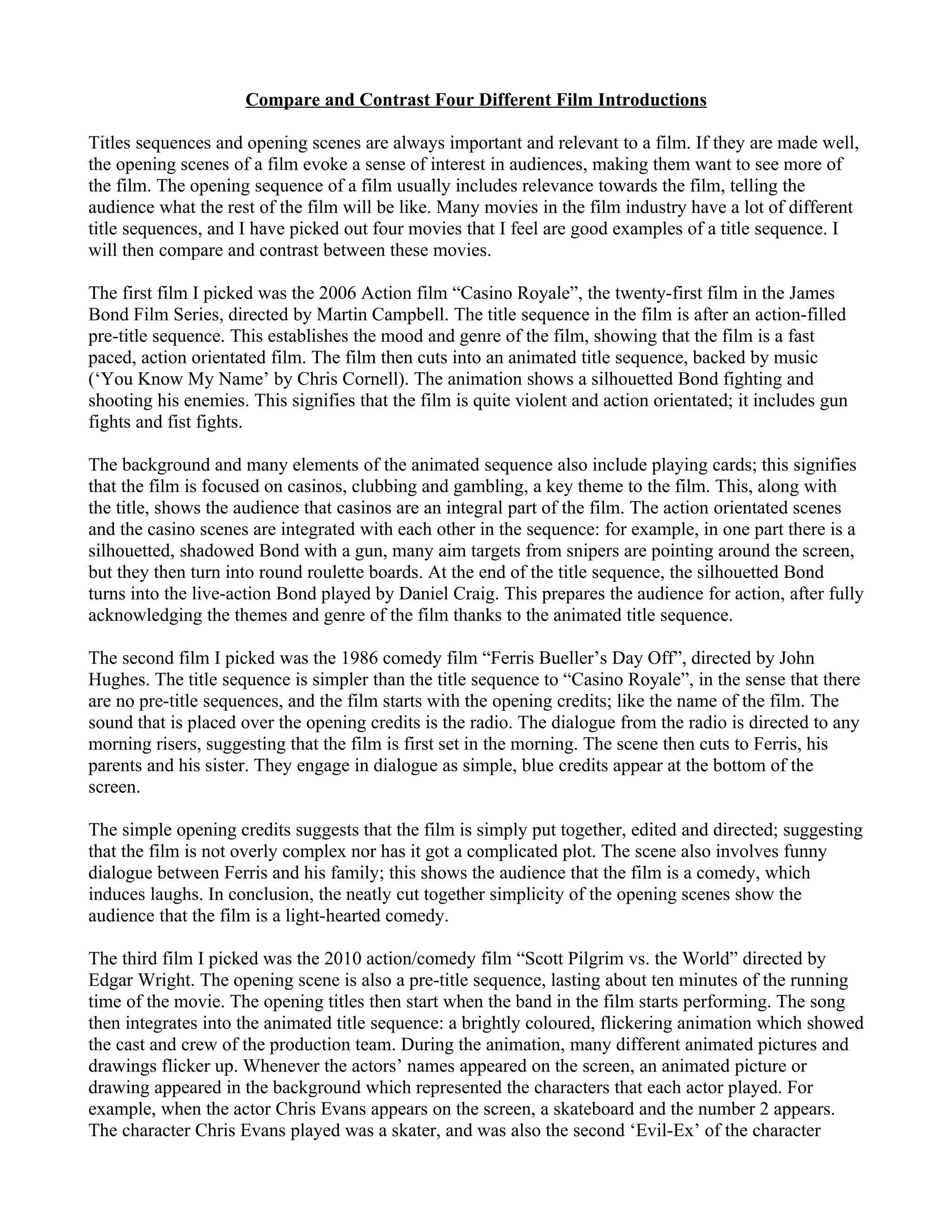 Compare and Contrast four different film introductions | DOC