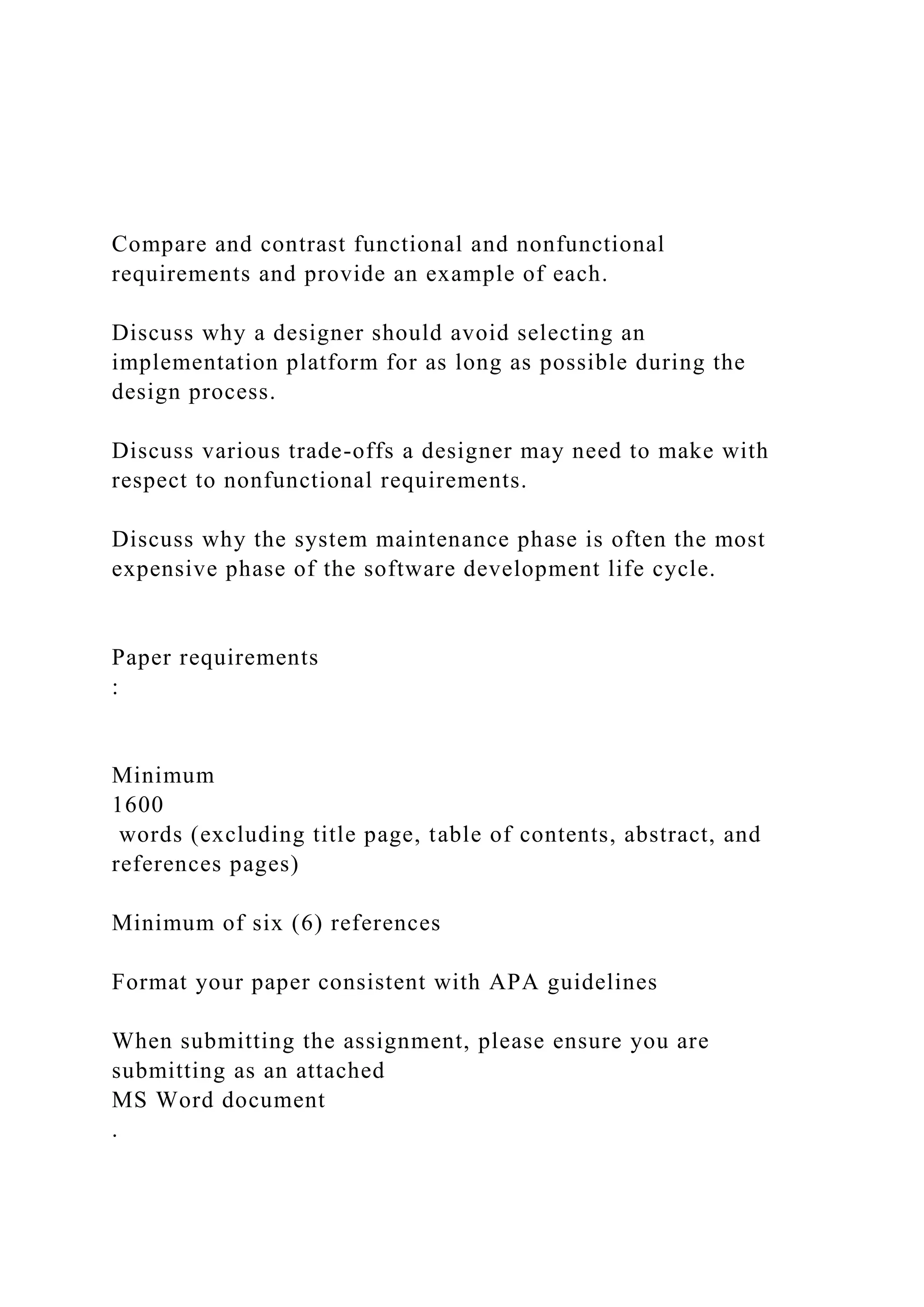 Compare and contrast functional and nonfunctional requirements.docx