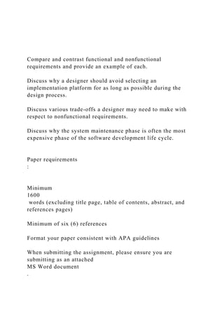 Compare and contrast functional and nonfunctional requirements.docx