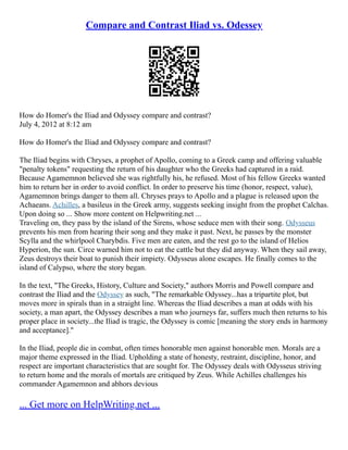Compare And Contrast Iliad Vs. Odessey | PDF