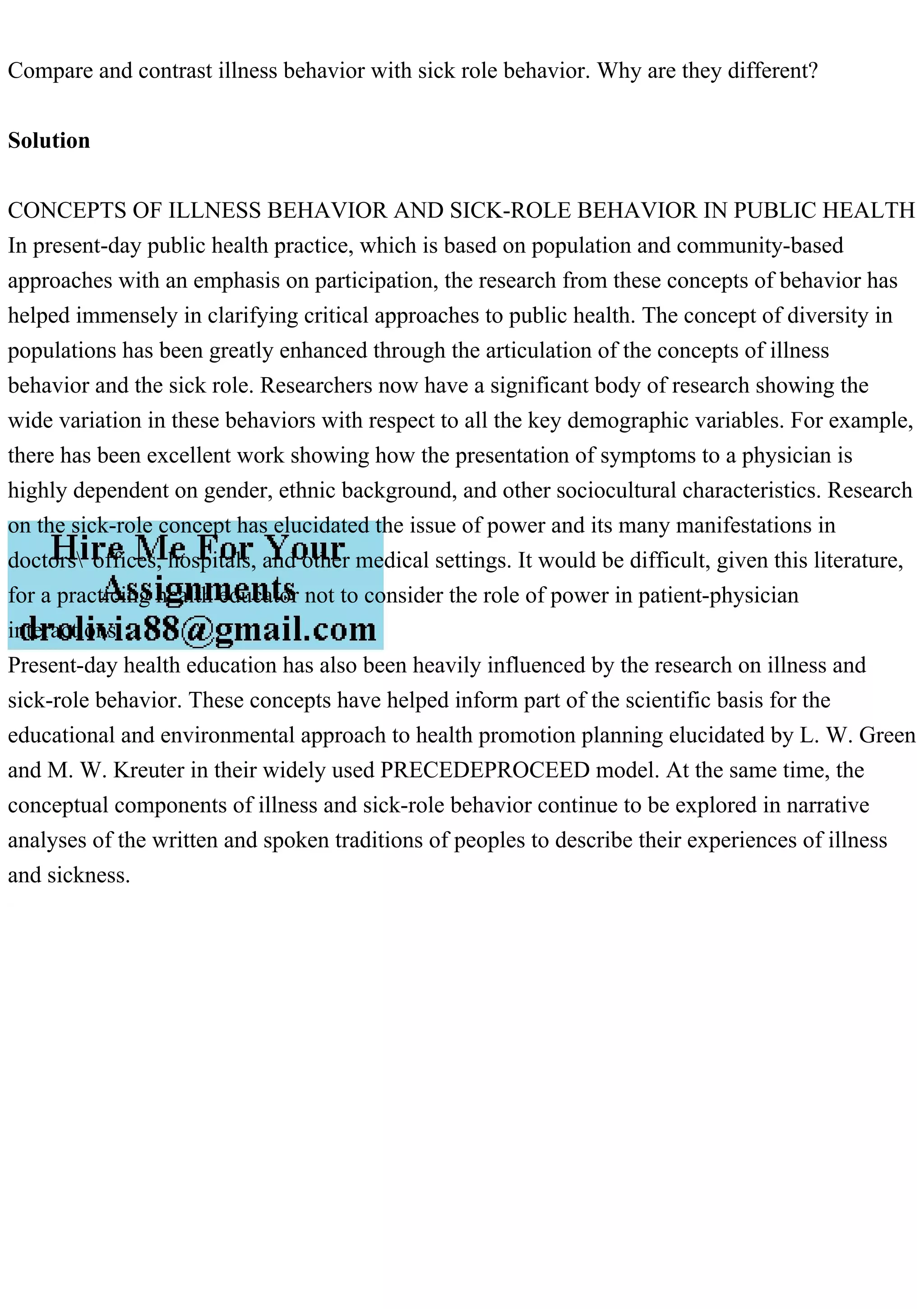 Compare and contrast illness behavior with sick role behavior. Why a.pdf