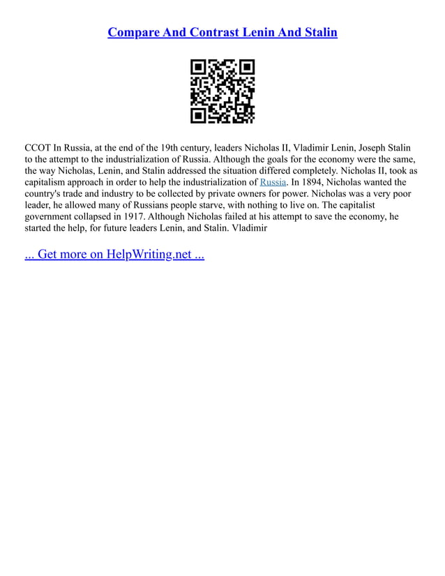 Compare And Contrast Lenin And Stalin | PDF