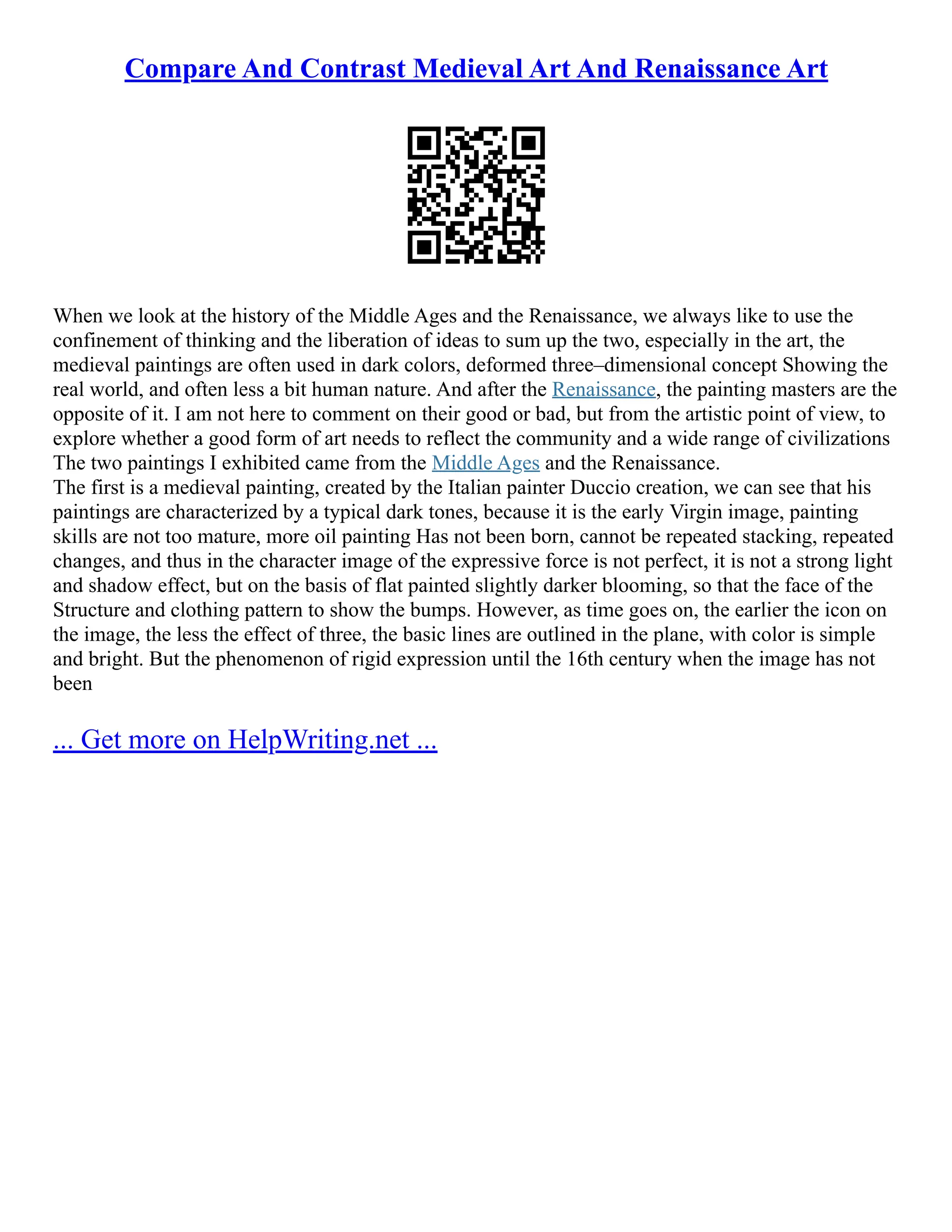 Compare And Contrast Medieval Art And Renaissance Art | PDF