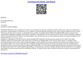 Compare And Contrast Mitosis And Meiosis | PDF