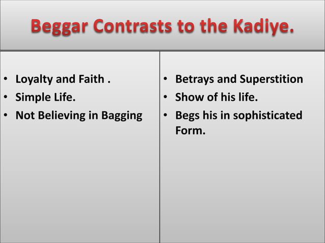 Compare and contrast of kadiye and the beggar. | PPT