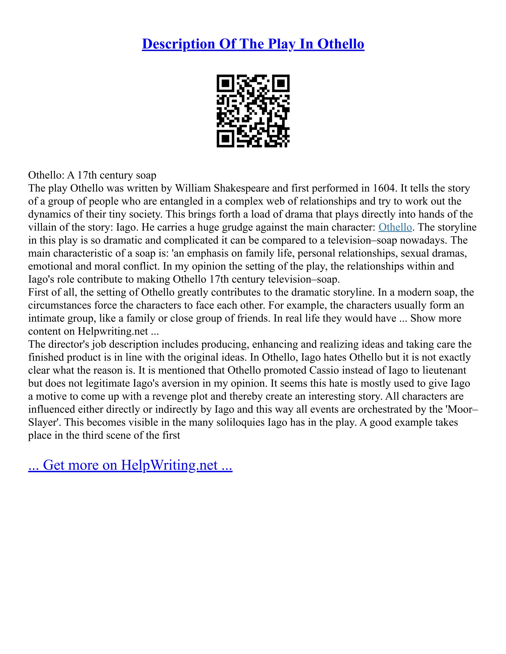 Compare And Contrast Othello Play And Movie | PDF