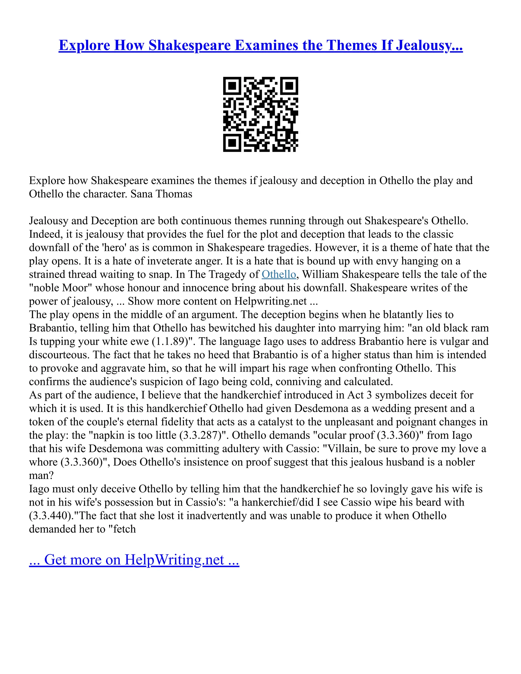 Compare And Contrast Othello Play And Movie | PDF