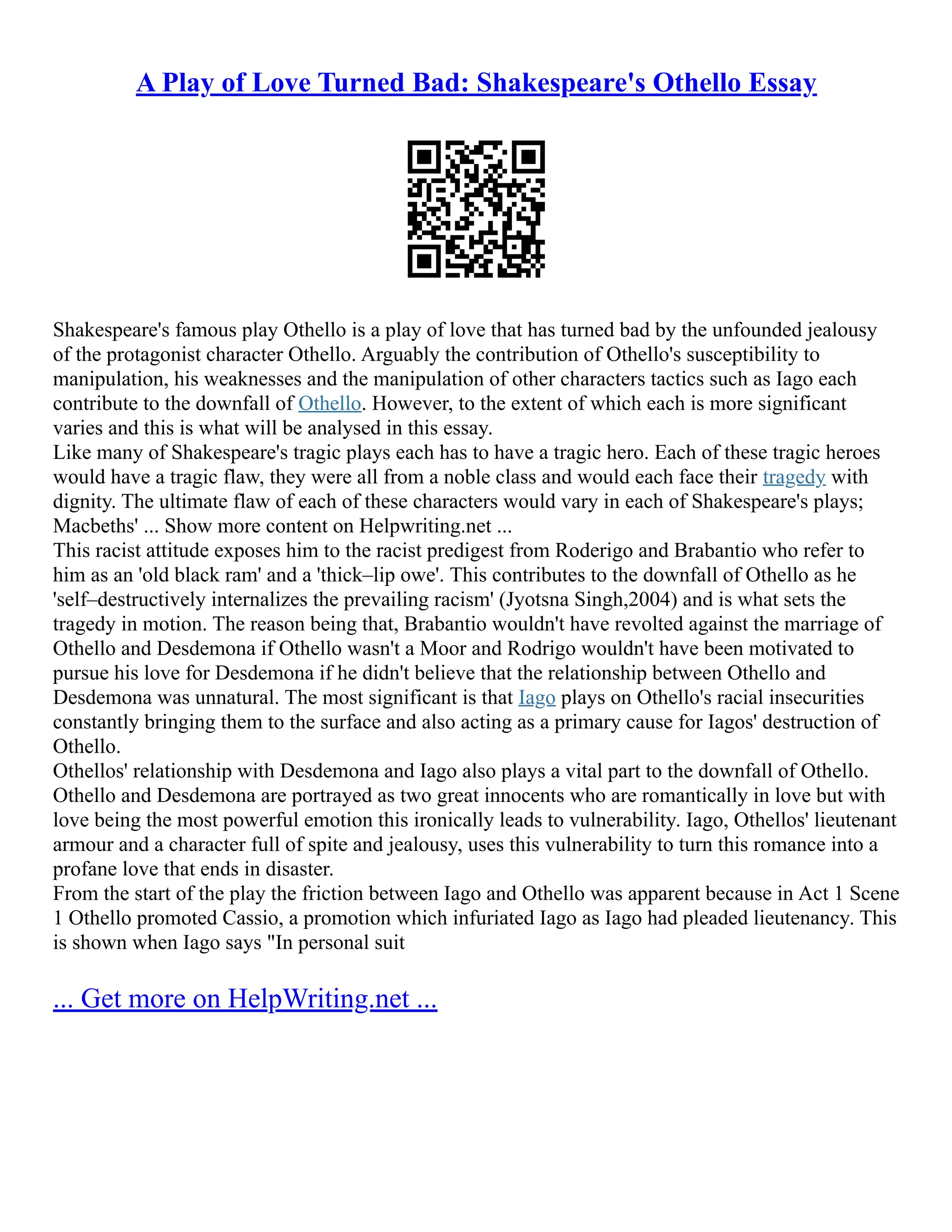 Compare And Contrast Othello Play And Movie | PDF