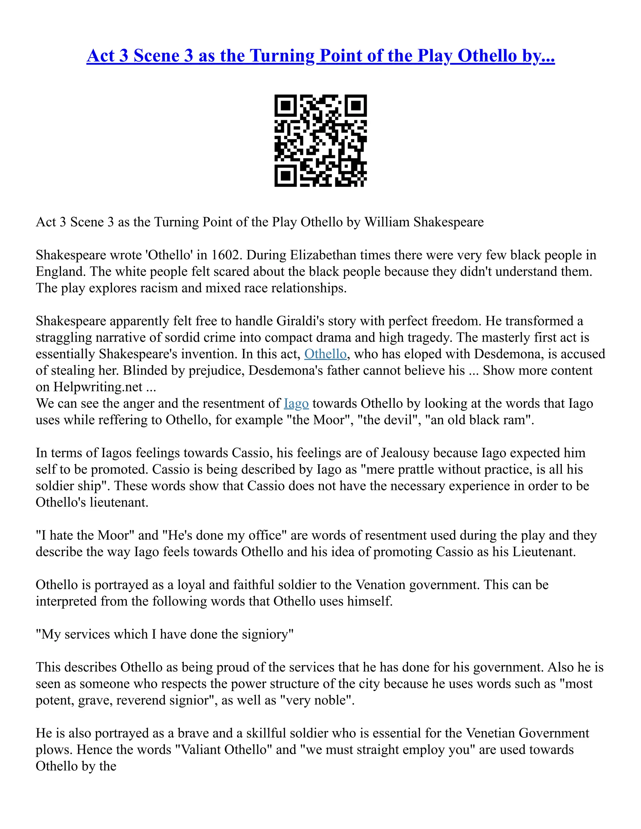 Compare And Contrast Othello Play And Movie | PDF