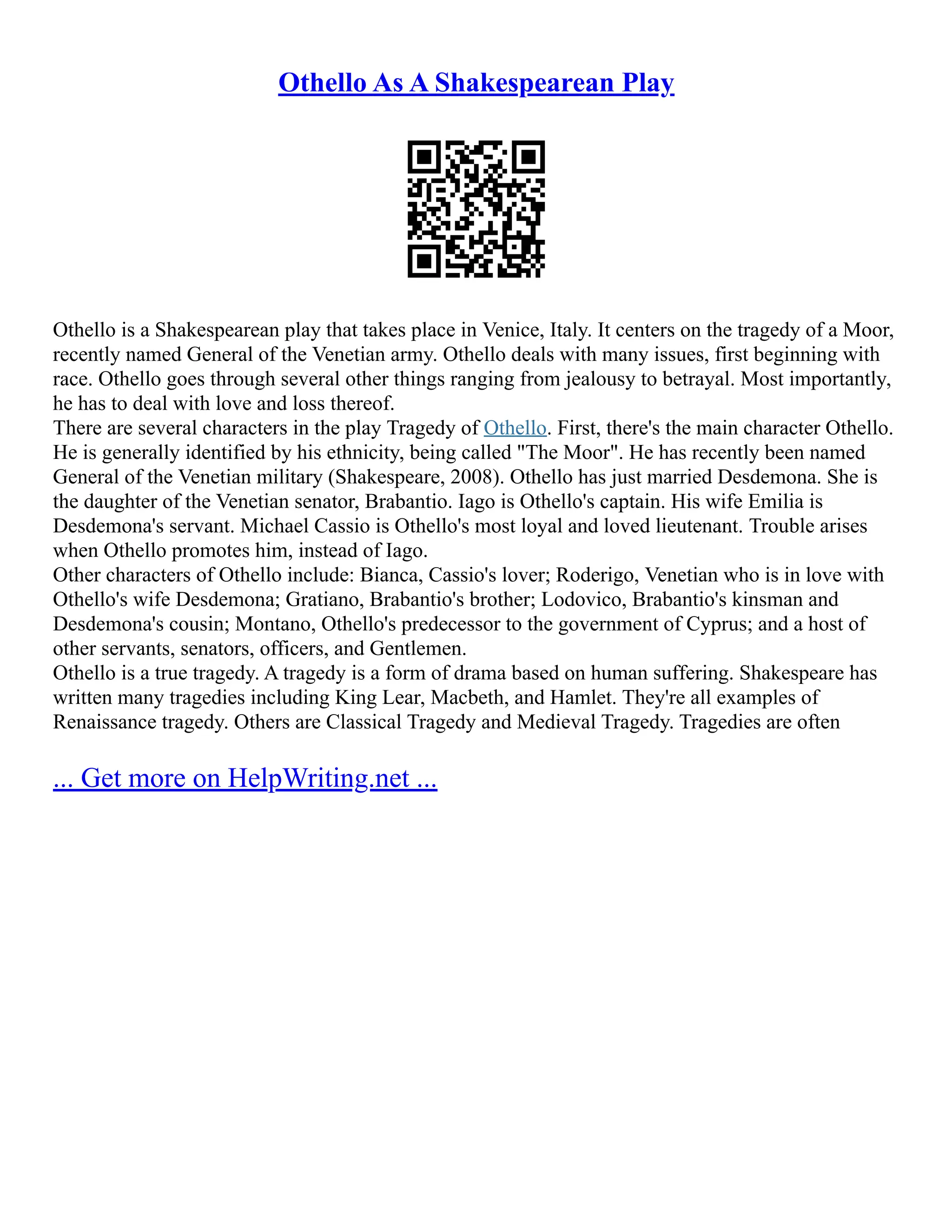 Compare And Contrast Othello Play And Movie | PDF