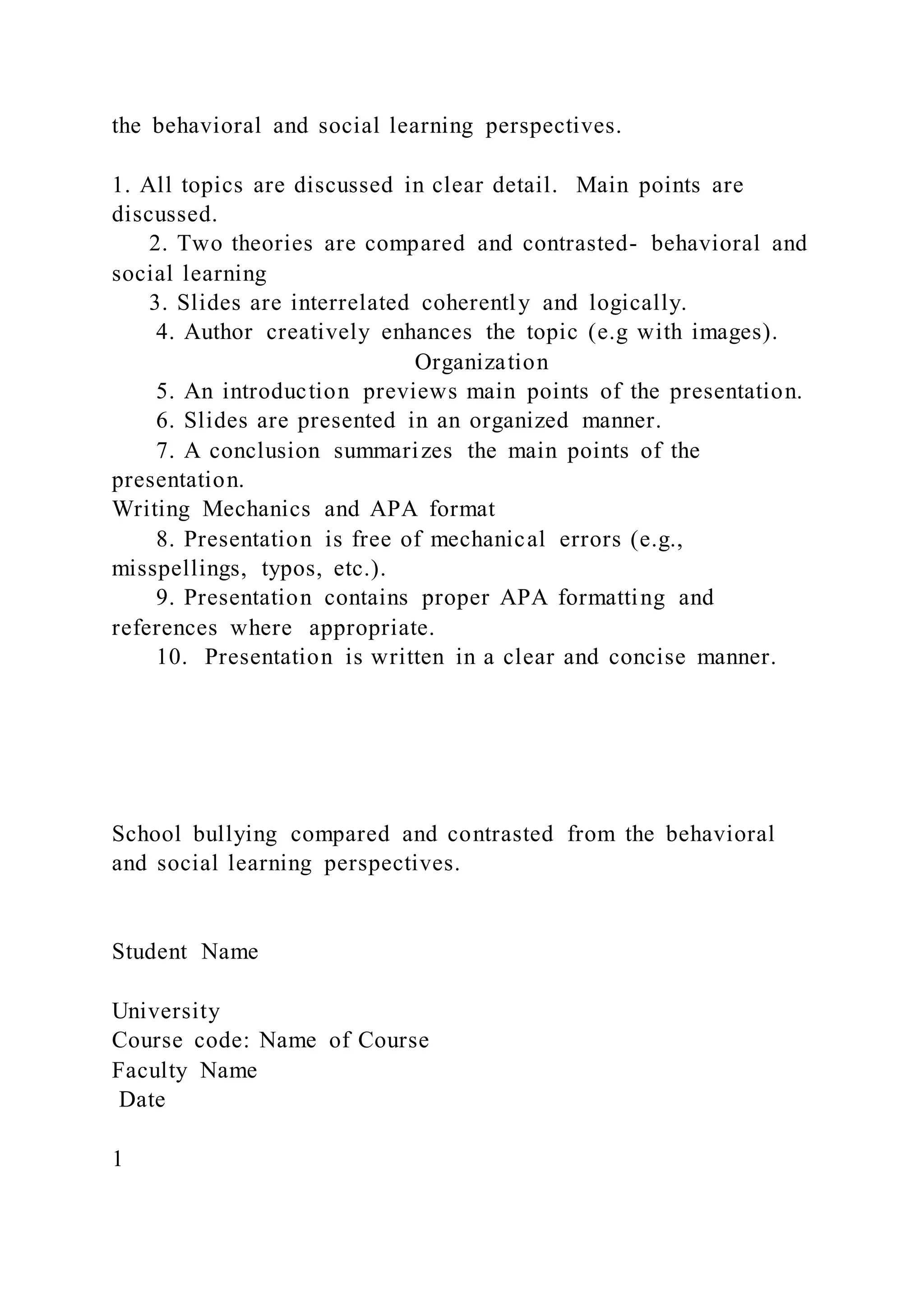 Compare and Contrast PaperTopic School bullying compared and co | DOCX